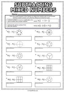 Free Subtracting Mixed Numbers Worksheets - Teach Prints