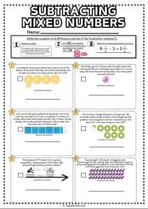 Free Subtracting Mixed Numbers Worksheets - Teach Prints