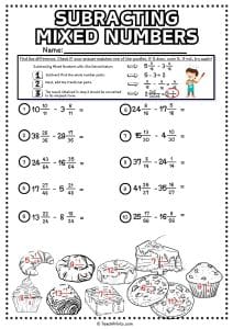 Free Subtracting Mixed Numbers Worksheets - Teach Prints