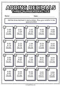 Free Adding Decimals Worksheets - Teach Prints