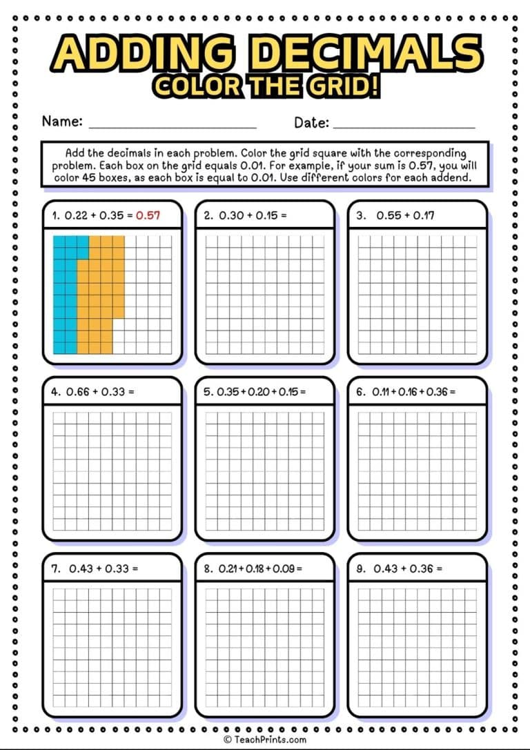 Free Adding Decimals Worksheets - Teach Prints