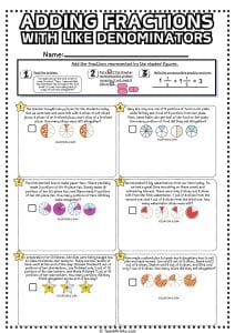 Free Adding Fractions with Like Denominators Worksheets - Teach Prints
