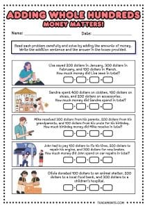 Free Adding Whole Hundreds Worksheets - Teach Prints