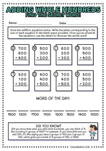 Free Adding Whole Hundreds Worksheets - Teach Prints