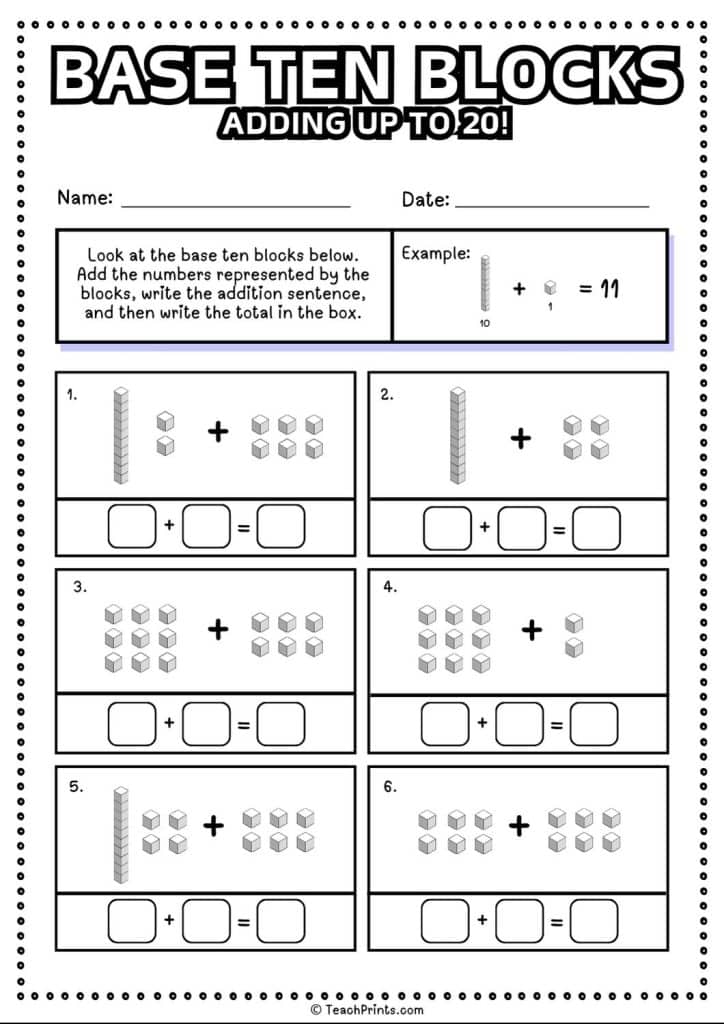 Free Base Ten Blocks Worksheets - Teach Prints