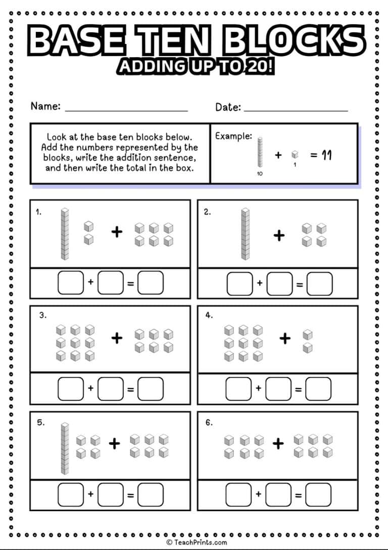 Free Base Ten Blocks Worksheets - Teach Prints