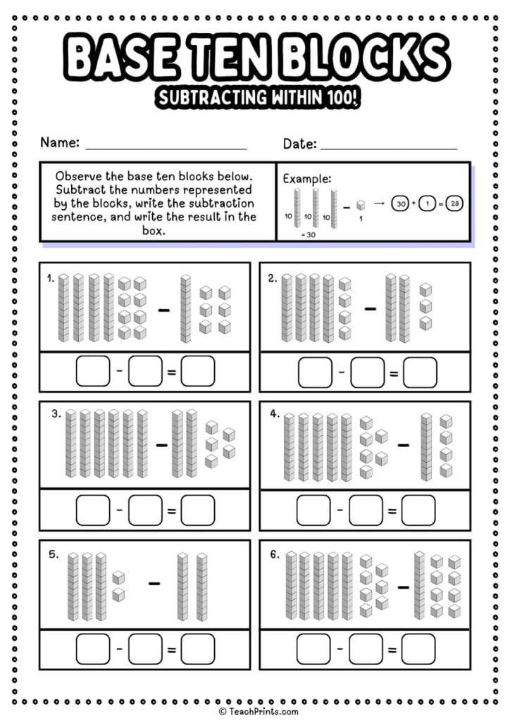 Free Base Ten Blocks Worksheets - Teach Prints