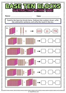 Free Base Ten Blocks Worksheets - Teach Prints