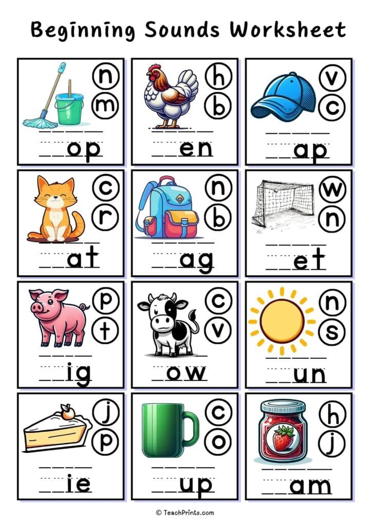 Free Beginning Sounds Worksheets - Teach Prints