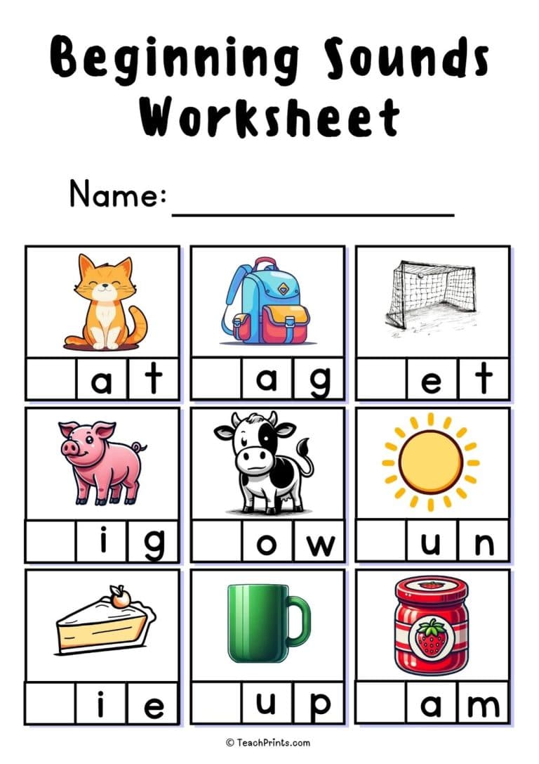 Free Beginning Sounds Worksheets - Teach Prints