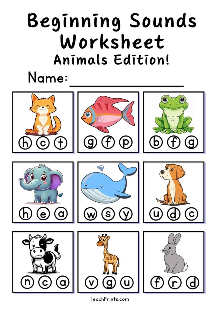 Free Beginning Sounds Worksheets - Teach Prints