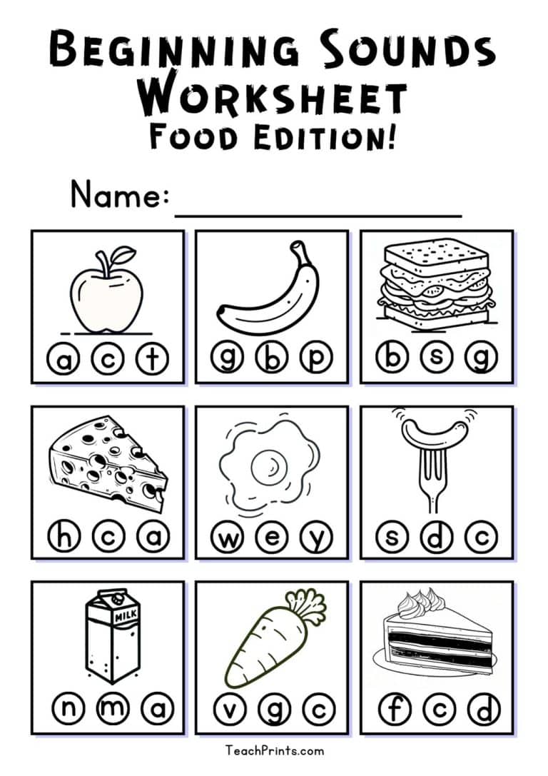 Free Beginning Sounds Worksheets - Teach Prints