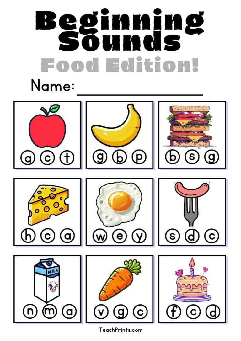 Free Beginning Sounds Worksheets - Teach Prints