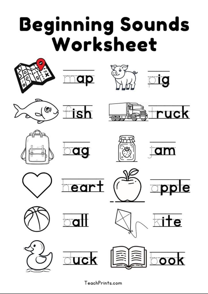Free Beginning Sounds Worksheets - Teach Prints