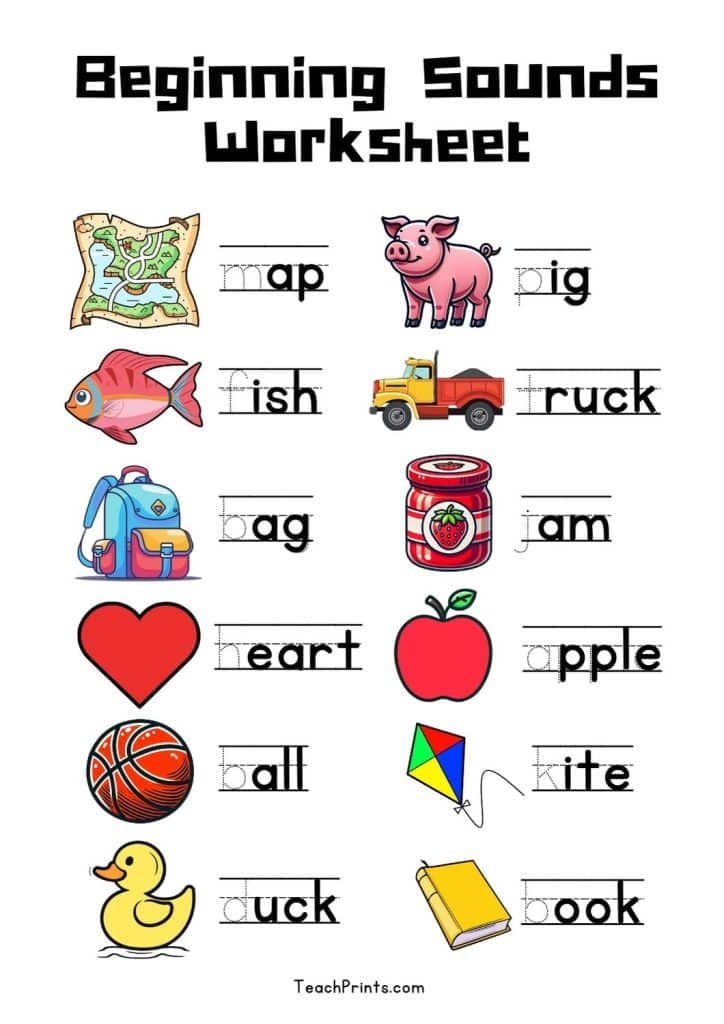 Free Beginning Sounds Worksheets - Teach Prints
