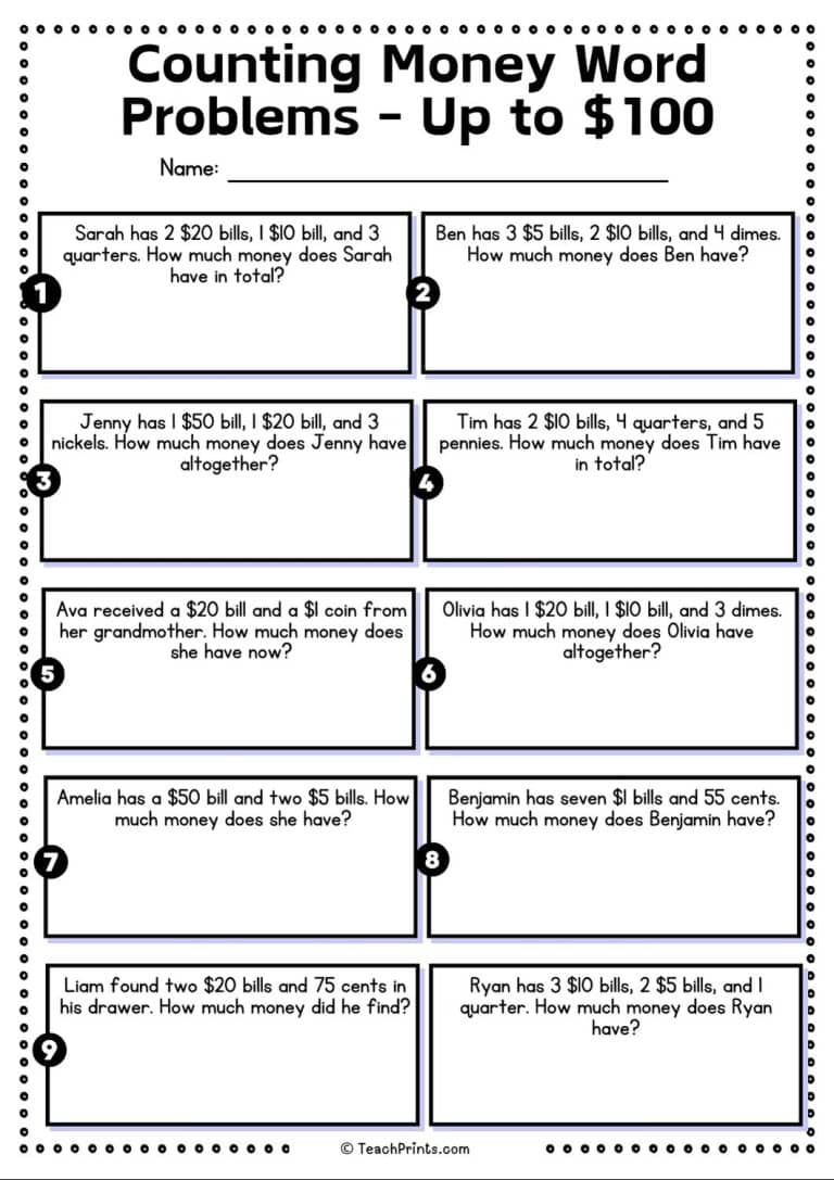 Free Counting Money and Coins Worksheets - Teach Prints