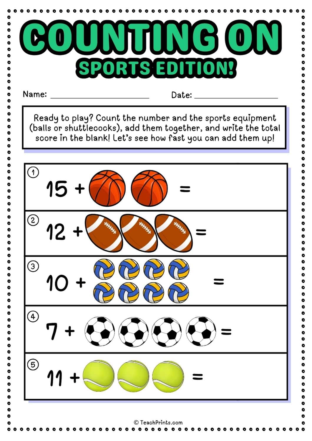 Free Counting On Worksheets - Teach Prints