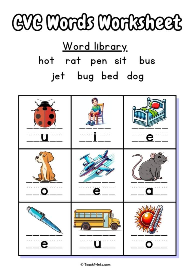 20 Free CVC Words Worksheets - Teach Prints