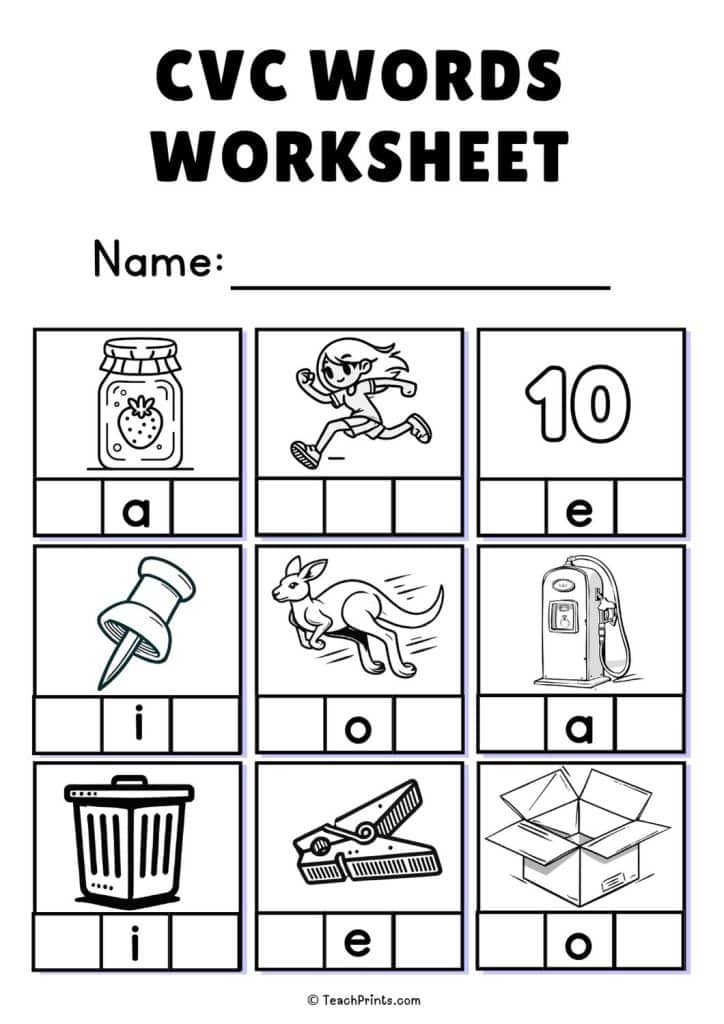 20 Free CVC Words Worksheets - Teach Prints