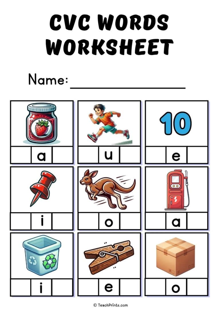 20 Free CVC Words Worksheets - Teach Prints