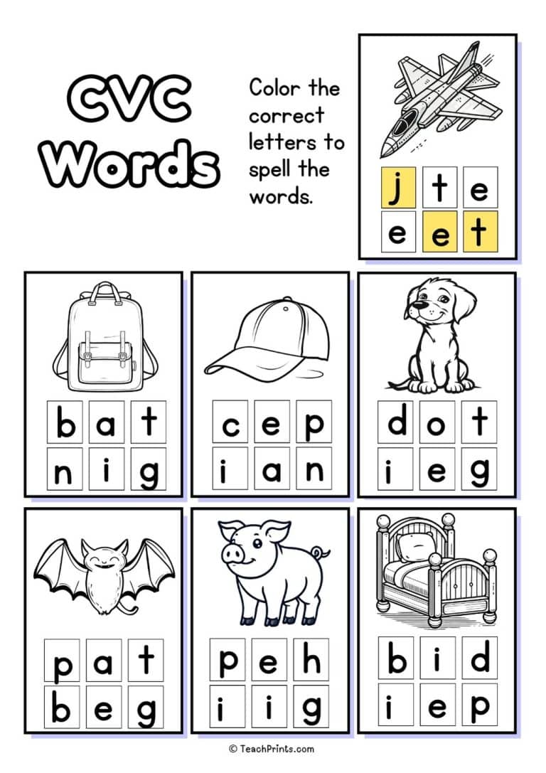 20 Free CVC Words Worksheets - Teach Prints