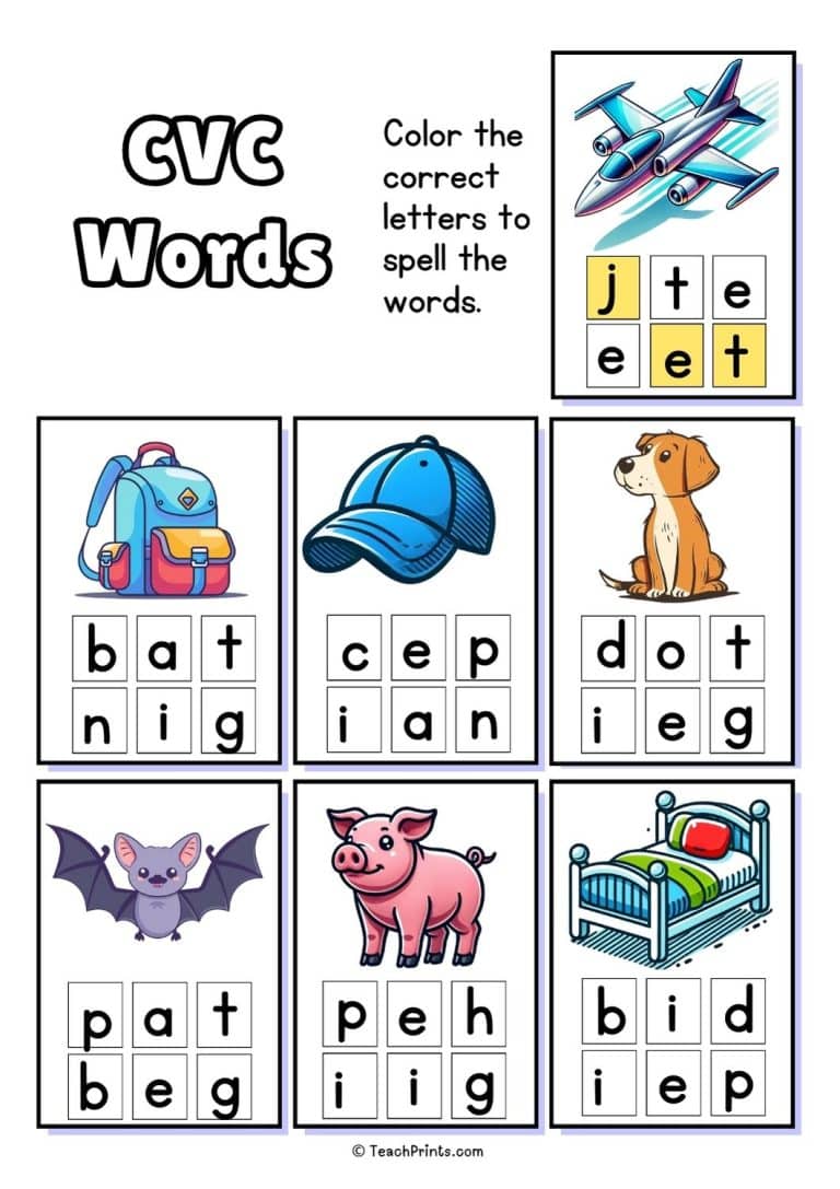 20 Free CVC Words Worksheets - Teach Prints