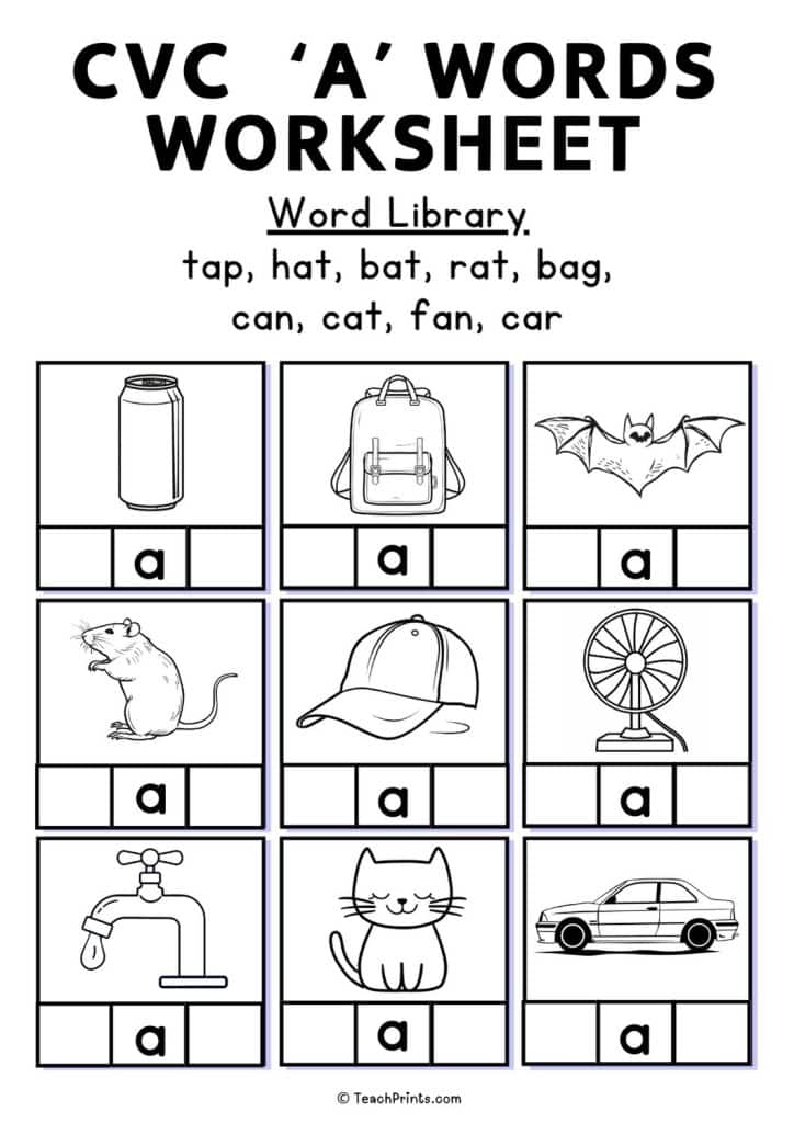 20 Free CVC Words Worksheets - Teach Prints