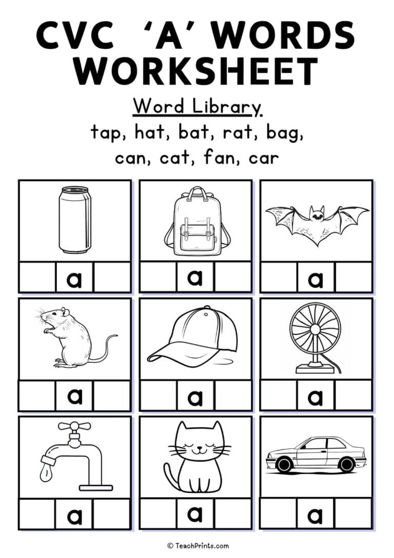 20 Free CVC Words Worksheets - Teach Prints