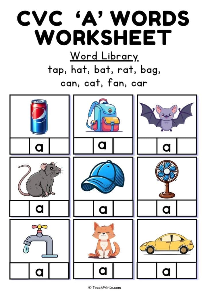 20 Free CVC Words Worksheets - Teach Prints