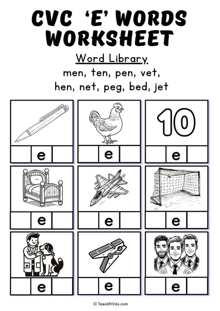 20 Free CVC Words Worksheets - Teach Prints