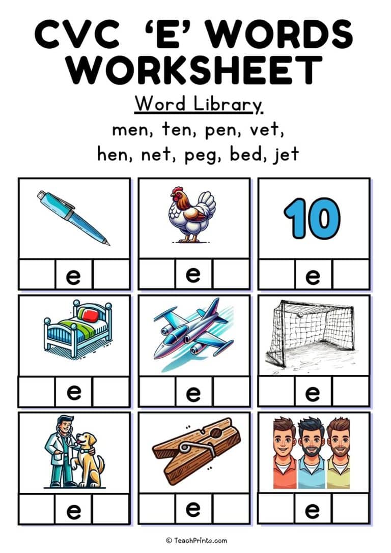 20 Free CVC Words Worksheets - Teach Prints
