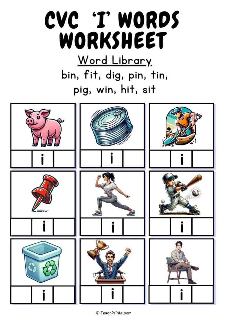 20 Free CVC Words Worksheets - Teach Prints