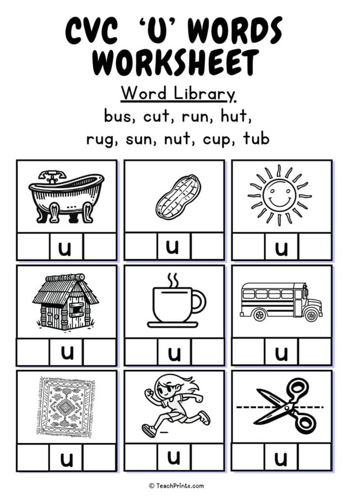 20 Free CVC Words Worksheets - Teach Prints