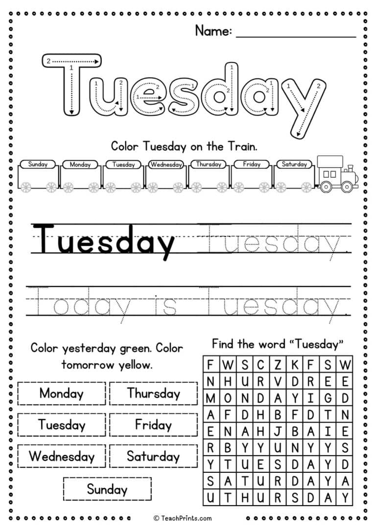 Free Days of the Week Worksheets - Teach Prints