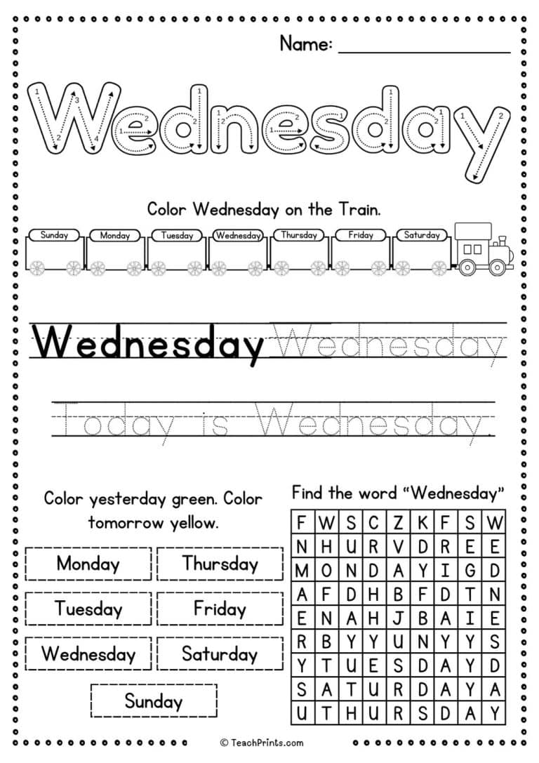 Free Days of the Week Worksheets - Teach Prints