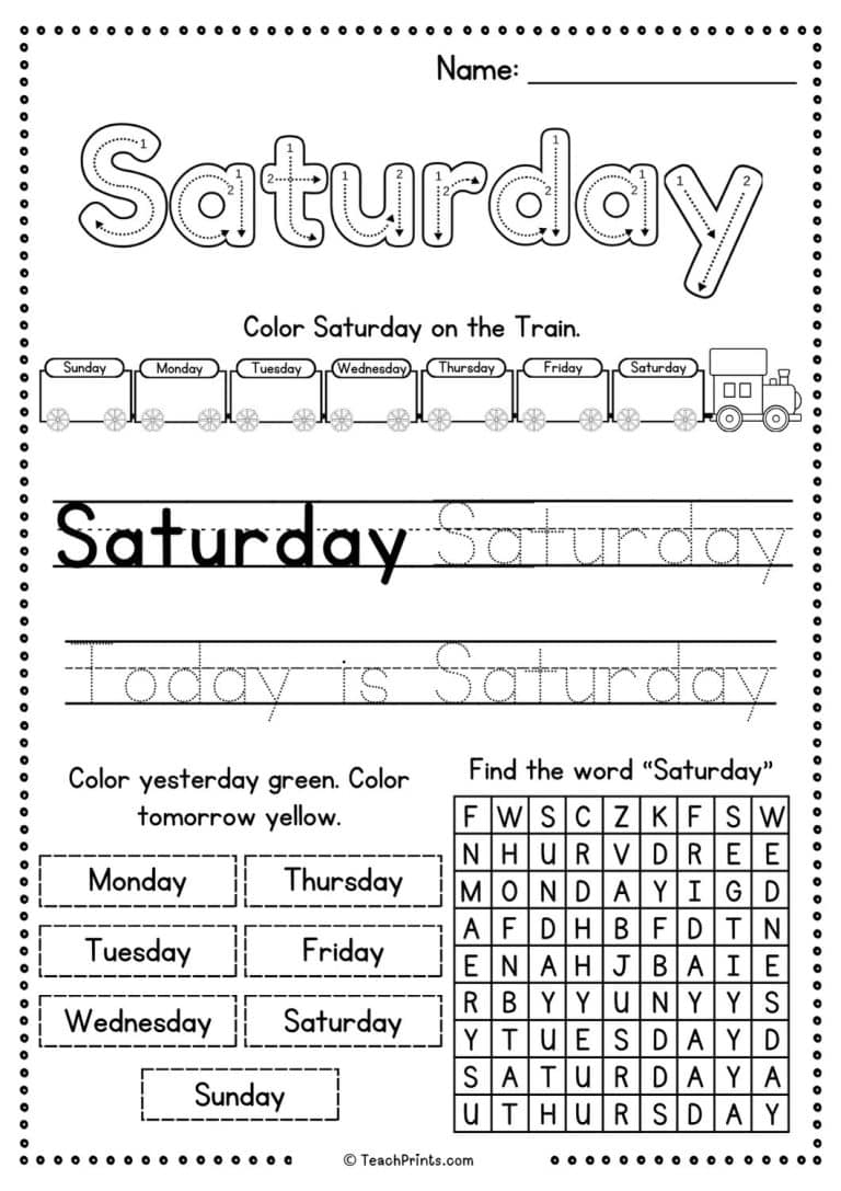 Free Days of the Week Worksheets - Teach Prints