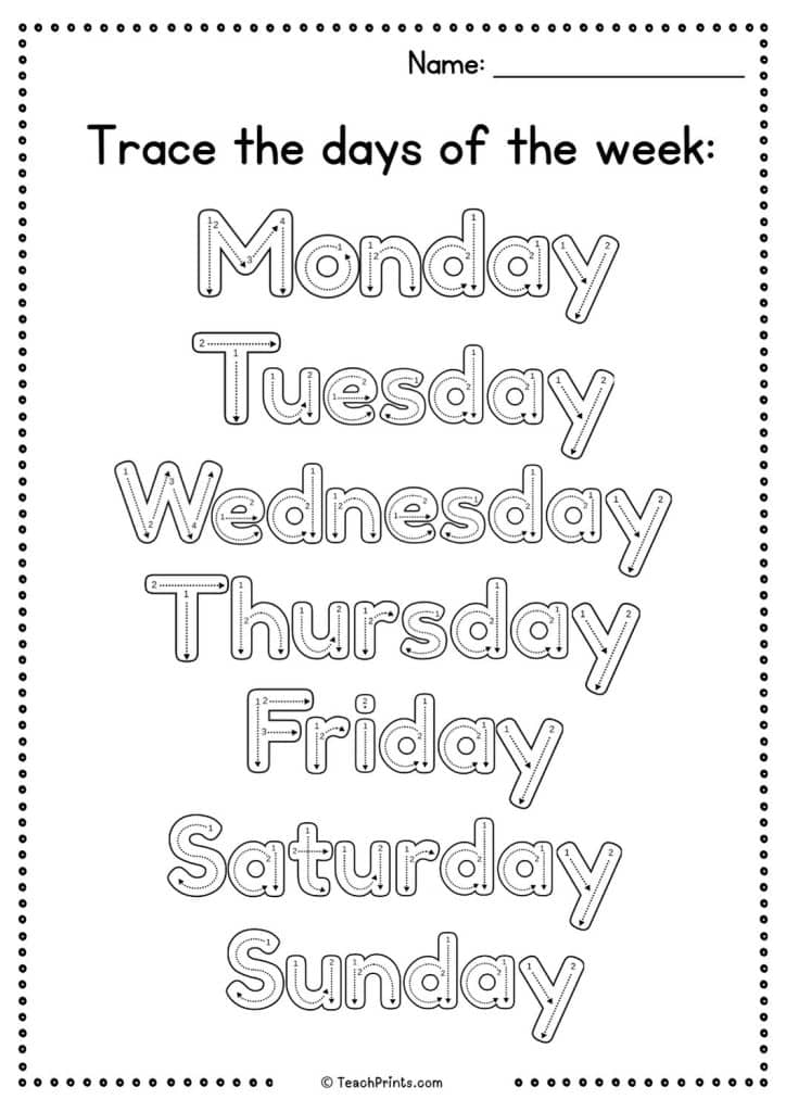 Free Days of the Week Worksheets - Teach Prints