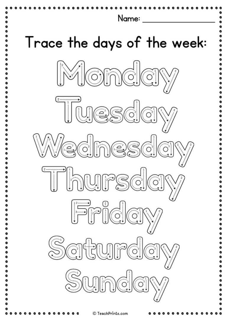 Free Days of the Week Worksheets - Teach Prints