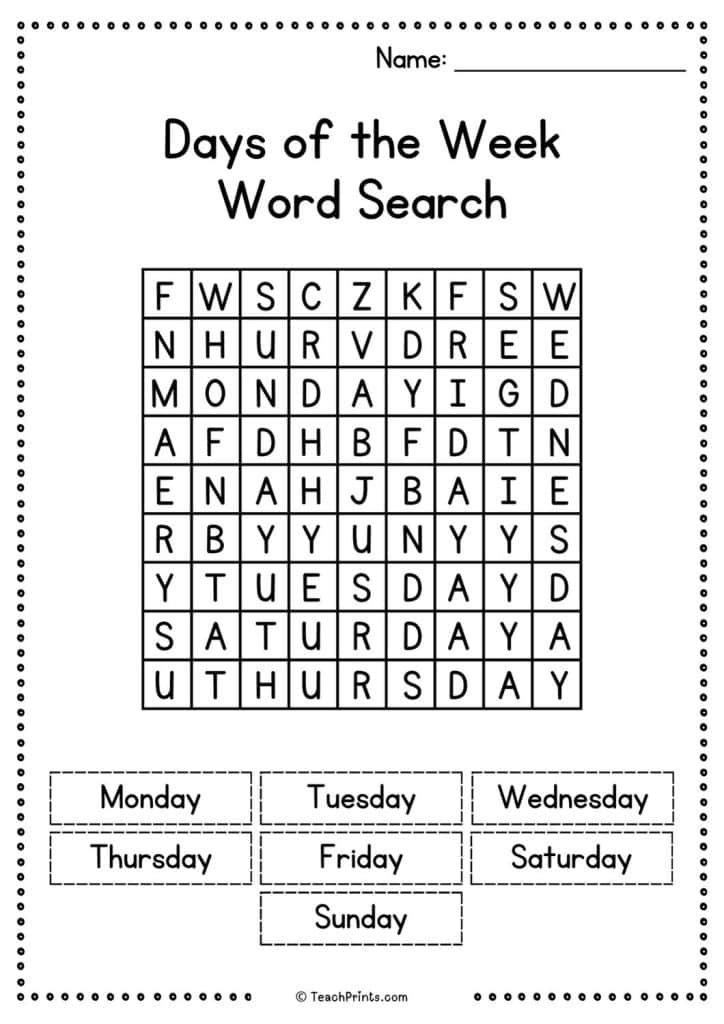 Free Days of the Week Worksheets - Teach Prints