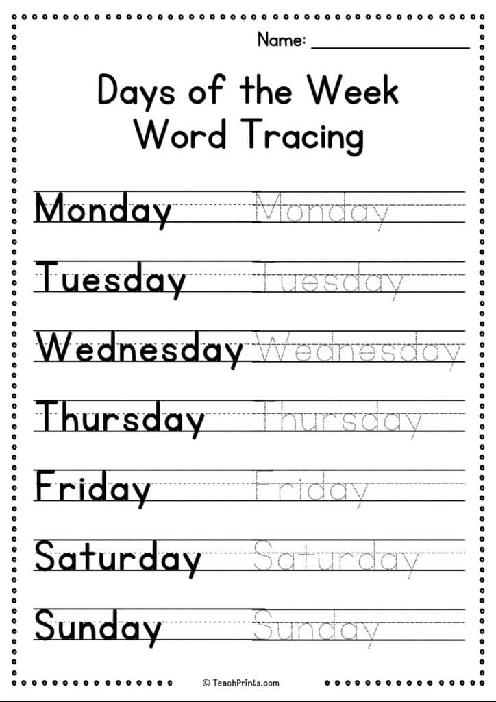 Free Days of the Week Worksheets - Teach Prints