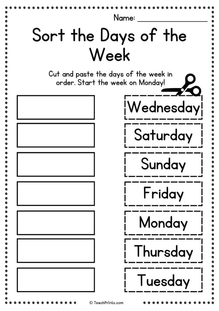 Free Days of the Week Worksheets - Teach Prints
