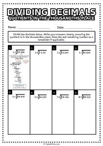 Free Dividing Decimals Worksheets - Teach Prints