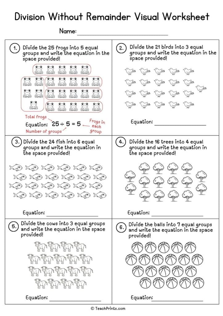 Division Without Remainder Worksheets (Free to Print) - Teach Prints