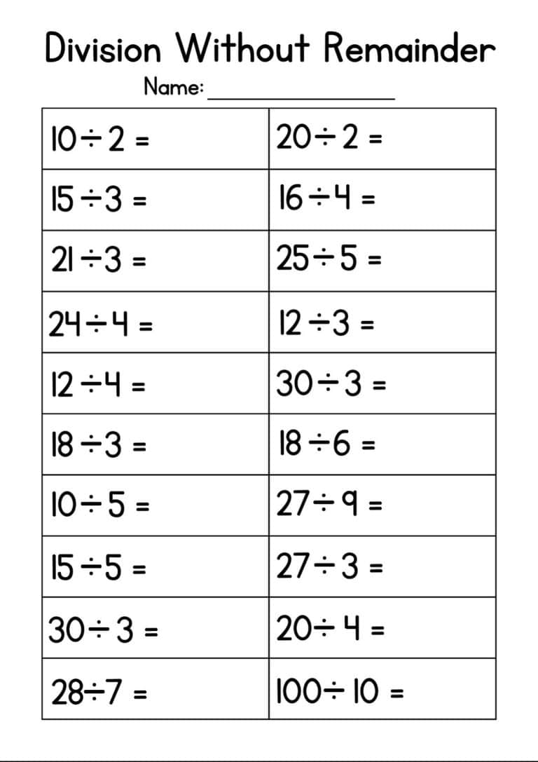 Division Without Remainder Worksheets (Free to Print) - Teach Prints