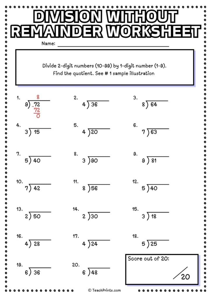 Division Without Remainder Worksheets (Free to Print) - Teach Prints