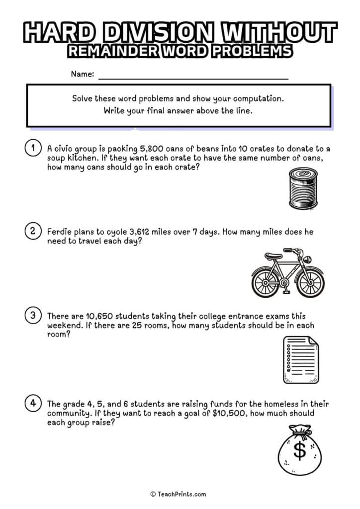 Division Without Remainder Worksheets (Free to Print) - Teach Prints
