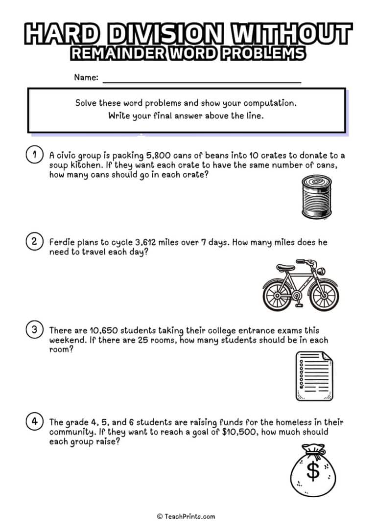 Division Without Remainder Worksheets (Free to Print) - Teach Prints