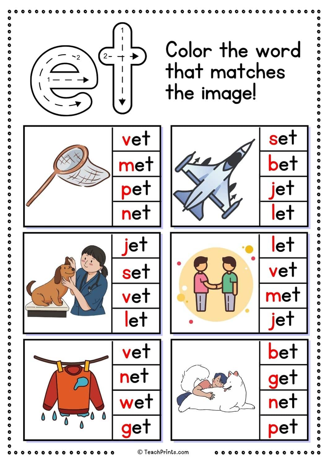 Free 'et' Word Family Worksheets - Teach Prints