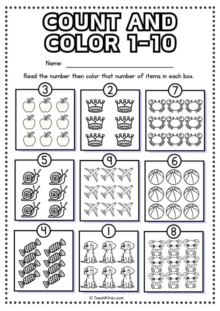 Free 1-10 Counting Worksheet - Teach Prints