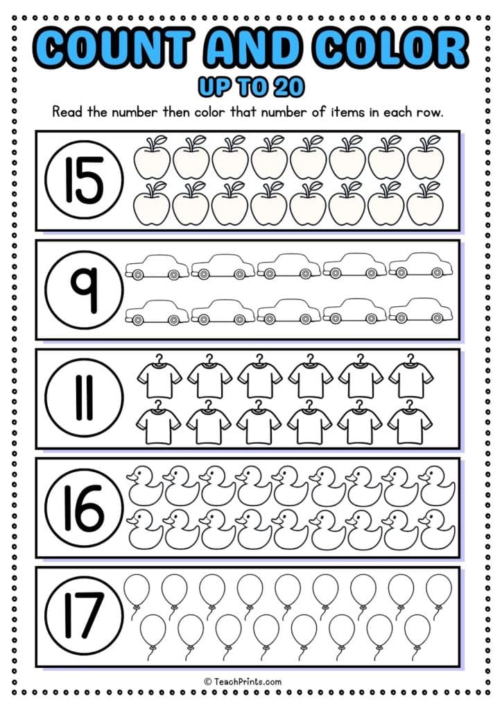 Free 1-20 Counting Worksheets - Teach Prints